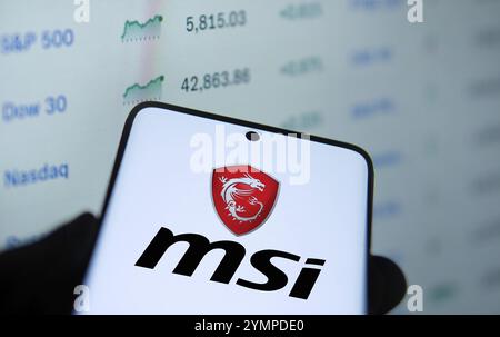 Msi logo is displayed on smartphone. MSI is a Taiwanese multinational ...