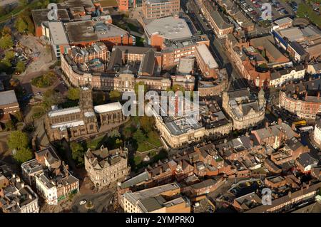 An aerial view of the City of Wolverhampton featuring St Peters Church ...
