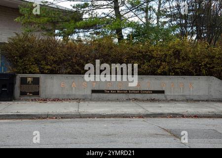 Ken Morrish Softball Complex sign at East Point Park in Scarborough ...