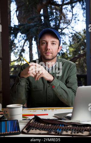 Author and illustrator Jon Klassen at his Los Angeles home where he ...