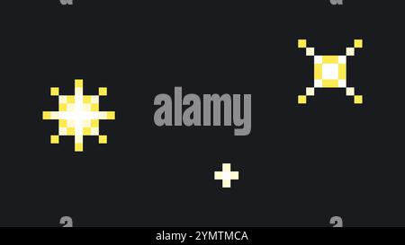 Pixel sparkle set. Shiny stars pixel art icon set. 8-bit stars. Pixelated stars. Sparkling stars ...