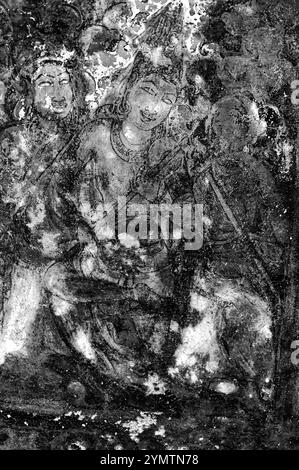 Fresco painting on ceiling of Jain Caves at Ellora India Stock Photo ...