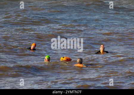 Cold water swimming off Clevedon Beach Stock Photo - Alamy