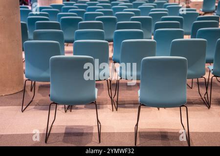 Blue chairs in the conference hall Stock Photo - Alamy