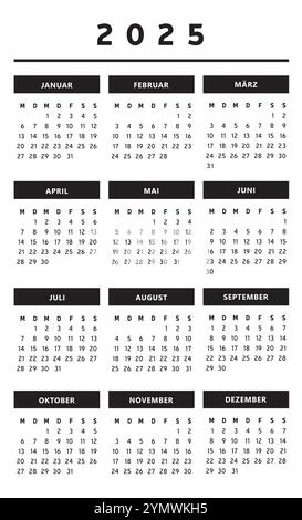 Calendar 2025 in German language, week starts on Monday. Vector ...