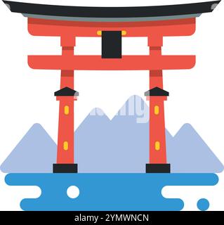 Red torii entrance with roof isolated Chinese, Korean or Japanese gate ...