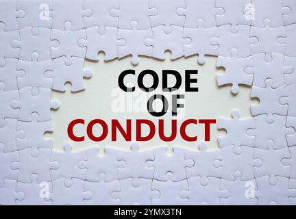 Code of conduct symbol. White Puzzle with words Code of conduct ...