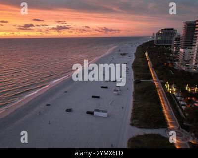 Spectacular sunrise over Miami Beach with the Ocean and Buildings ...