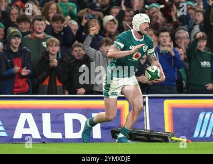 Ireland's Mack Hansen celebrates scoring their sides second try of the ...