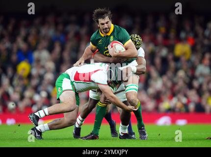 Wales' Dewi Lake and James Botham tackle South Africa's Eben Etzebeth ...