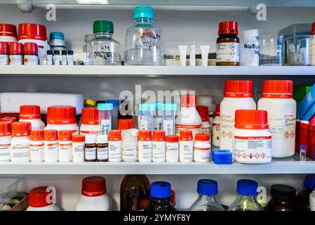 Organized Chemical Reagents and Containers on Laboratory Shelving ...