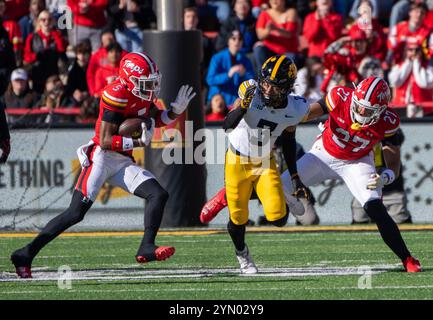 Iowa defensive back Jaylen Watson (3) breaks up a pass intended for ...