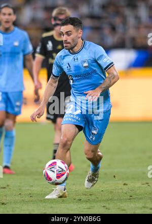 Gabriel Isaac Cleur (L) of Western Sydney Wanderers and Nathan Barry ...