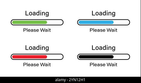 Rounded rectangular bar loading please wait symbol icon set in four different colors- Green ...