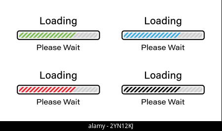 Rectangular Bar loading with tilted lines please wait symbol icon set ...