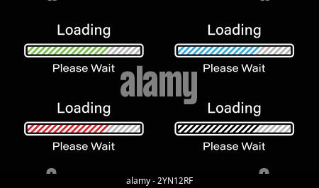 Rectangular Bar loading with tilted lines please wait symbol icon set ...