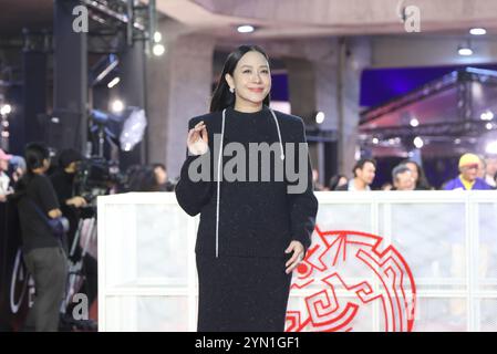 Hong Kong actress Karena Lam, left, and singer Jacky Cheung pose during ...
