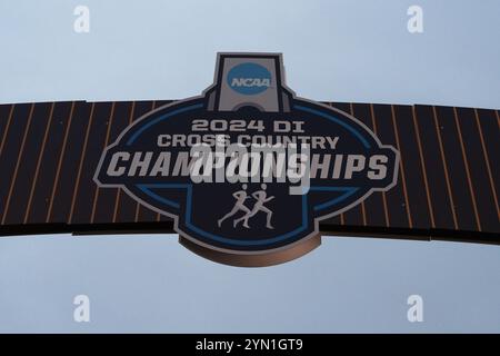 The NCAA logo at the finish line of the NCAA Cross Country ...