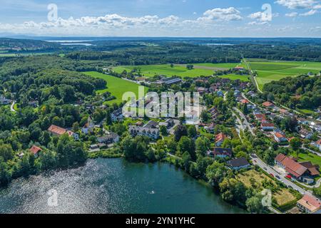 View of the municipality of Weßling in the Upper Bavarian Fünfseenland ...