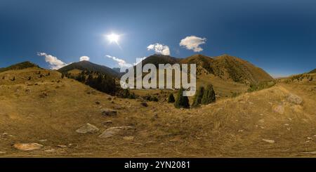 360° view of Full Spherical panorama of dry river bed between hills and ...