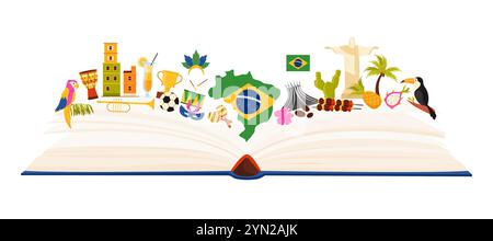 Travel to Brazil, infographic poster collage with country map and flag ...