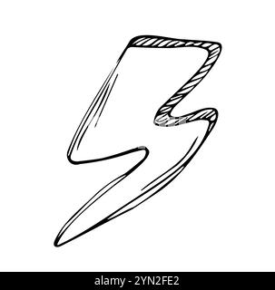 Hand drawn electric lightening element. Comic doodle sketch style ...
