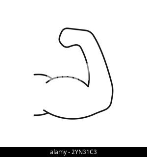 Flexed bicep linear icon. Thin line illustration. Strong emoji. Muscle ...