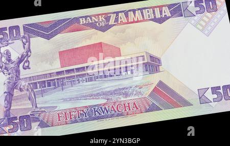 Reverse of 50 Kwacha banknote printed by Zambia, that shows Copper ...