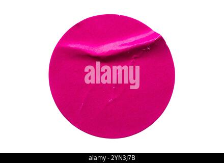 Blank pink round adhesive paper sticker label isolated on white ...