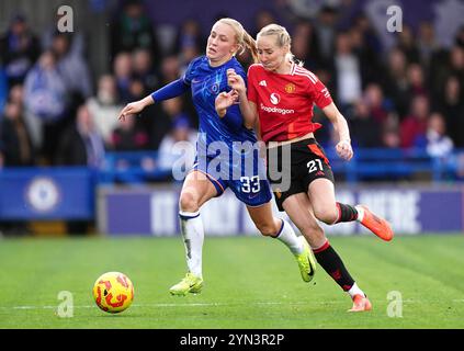 Chelsea's Aggie Beever-Jones (left) celebrates with team-mate Sam Kerr ...