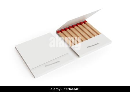 White Book Matchbox Mockup with Matches on a white background. 3d ...