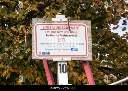 Life saving equipment sign at Bluffer's Park in Scarborough, Toronto ...