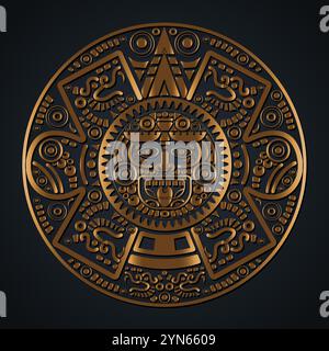 Sacred Aztec wheel calendar Mayan sun god, Maya symbols ethnic mask ...