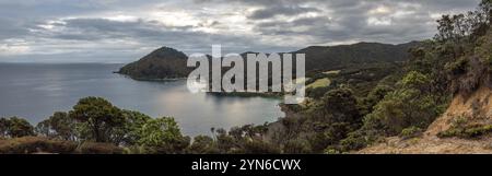 Magnificent panoramic view of Blind Bay on Great Barrier Island in the ...