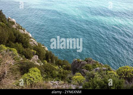 Scenic maritime landscape with cliffs at the famous Amalfi Coast ...