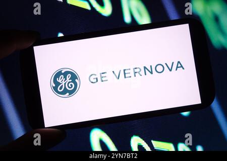 In this photo illustration, the GE Vernova logo is seen displayed on a ...