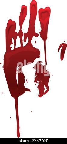 Dripping bloody handprint against white background symbolizing violence ...