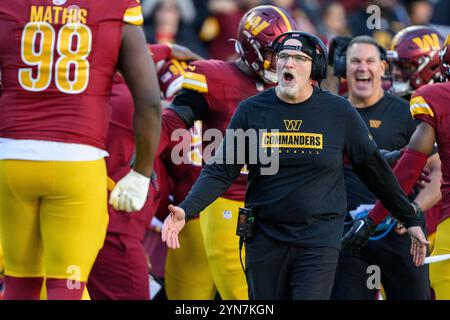 Washington Commanders Dan Quinn reacts on the sideline during the ...