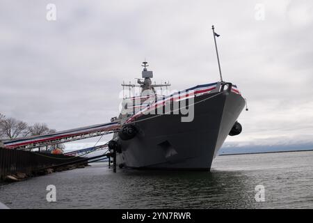 The USS Beloit (LCS 29) awaits to be commissioned at Veterans Park in ...
