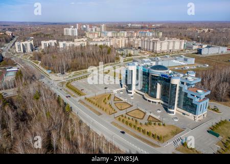 KOLTSOVO, RUSSIA - MAY 1, 2024. Aerial view of modern buildings in the ...