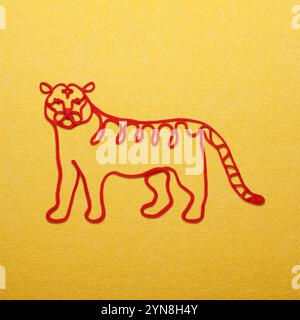 Image of a tiger made with red string Stock Photo - Alamy