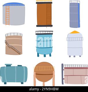 double oil tank storage cartoon vector illustration Stock Vector Image ...