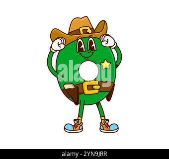 Cartoon groovy math number 6 as Western bandit character, vector ...