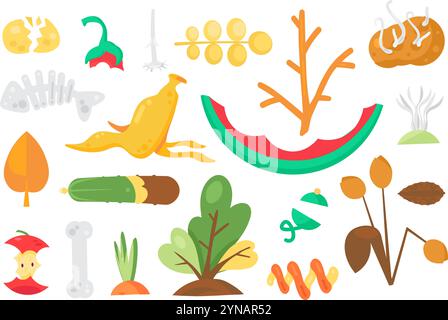 Household waste doodle collection vector illustration. Set of organic ...