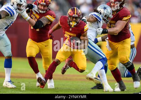 Washington Commanders running back Jeremy McNichols (26) runs a route ...
