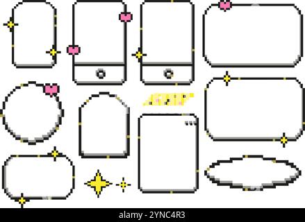 Pixel frame border banner set collection retro 8-bit vector Stock ...