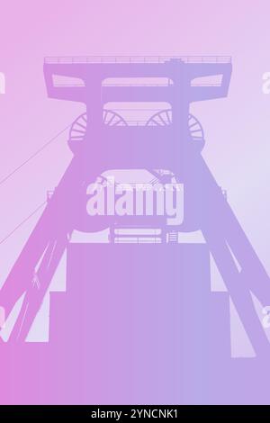 Coal mine headframe silhouette poster design. Industrial mining complex ...