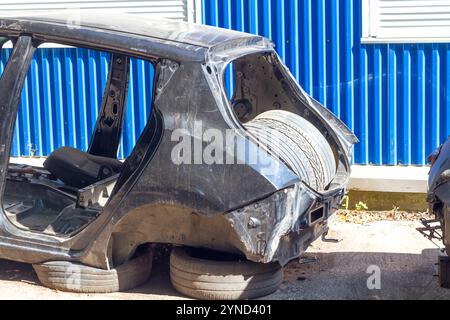 Burnt car. Electric car fire. Car after a fire Stock Photo - Alamy