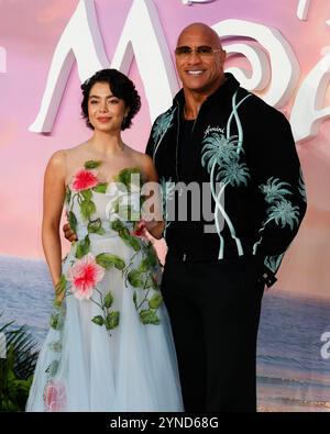 Dwayne Johnson and Auli'i Cravalho attend the premiere of Disney's ...