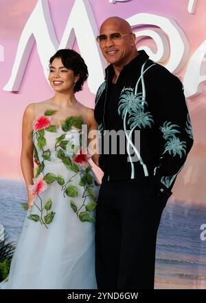 Dwayne Johnson and Auli'i Cravalho attend the premiere of Disney's ...